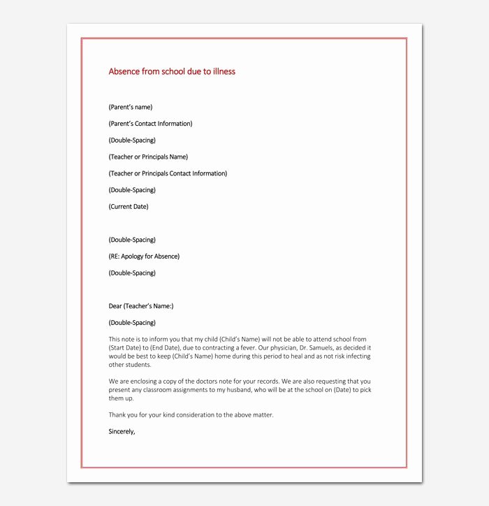 40 Absent Letter For School Desalas Template
