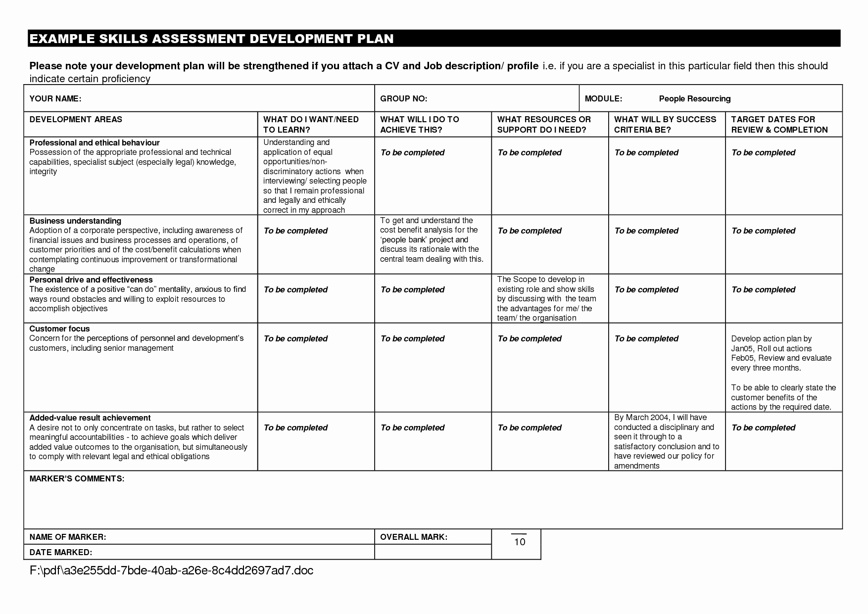 Individual Development Plan Template Employee Development Plan Gambaran
