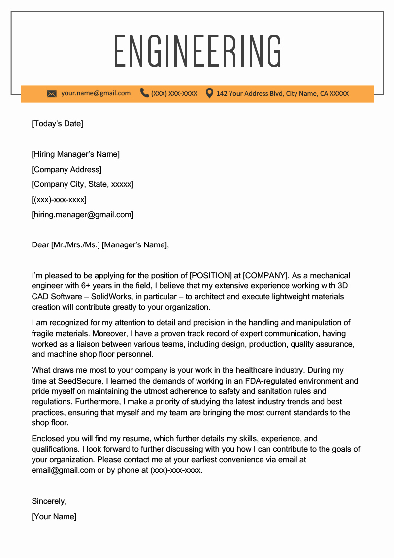 40 Engineering Internship Cover Letter Desalas Template