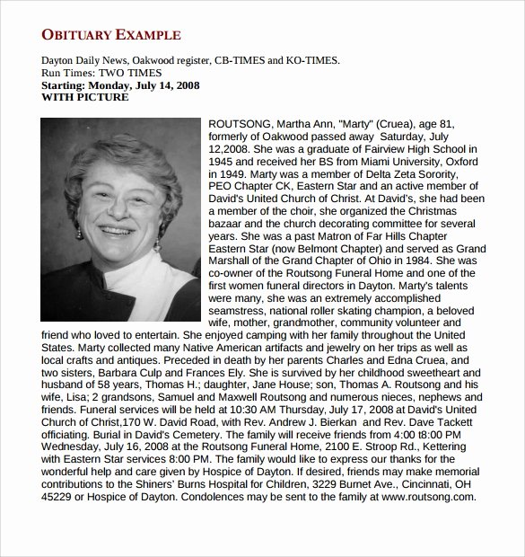 40 Examples Of Obituaries Well Written Desalas Template