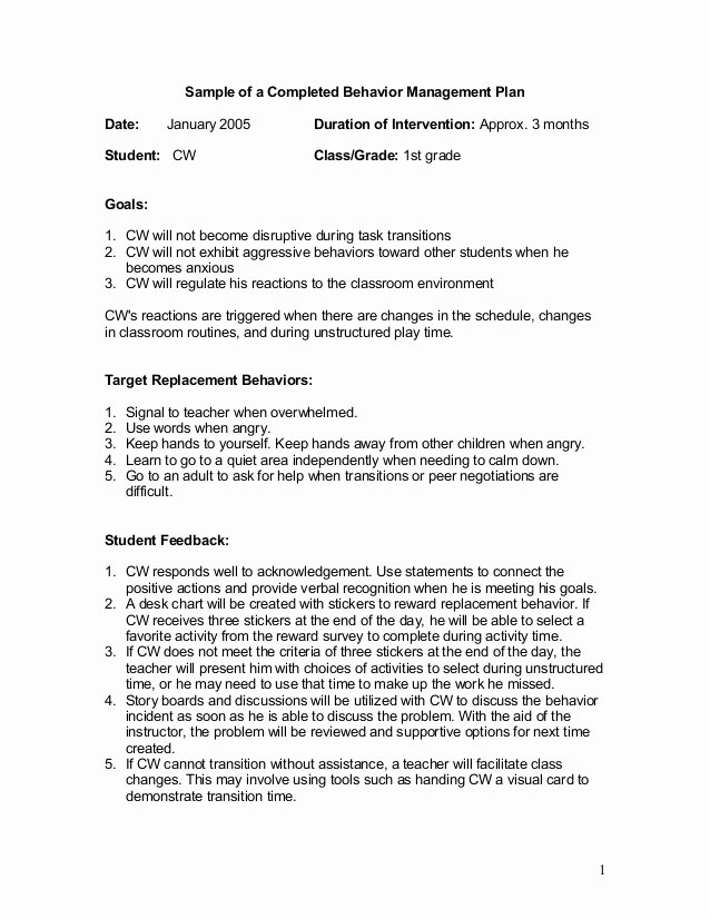 40 Sample Behavior Intervention Plan Desalas Template