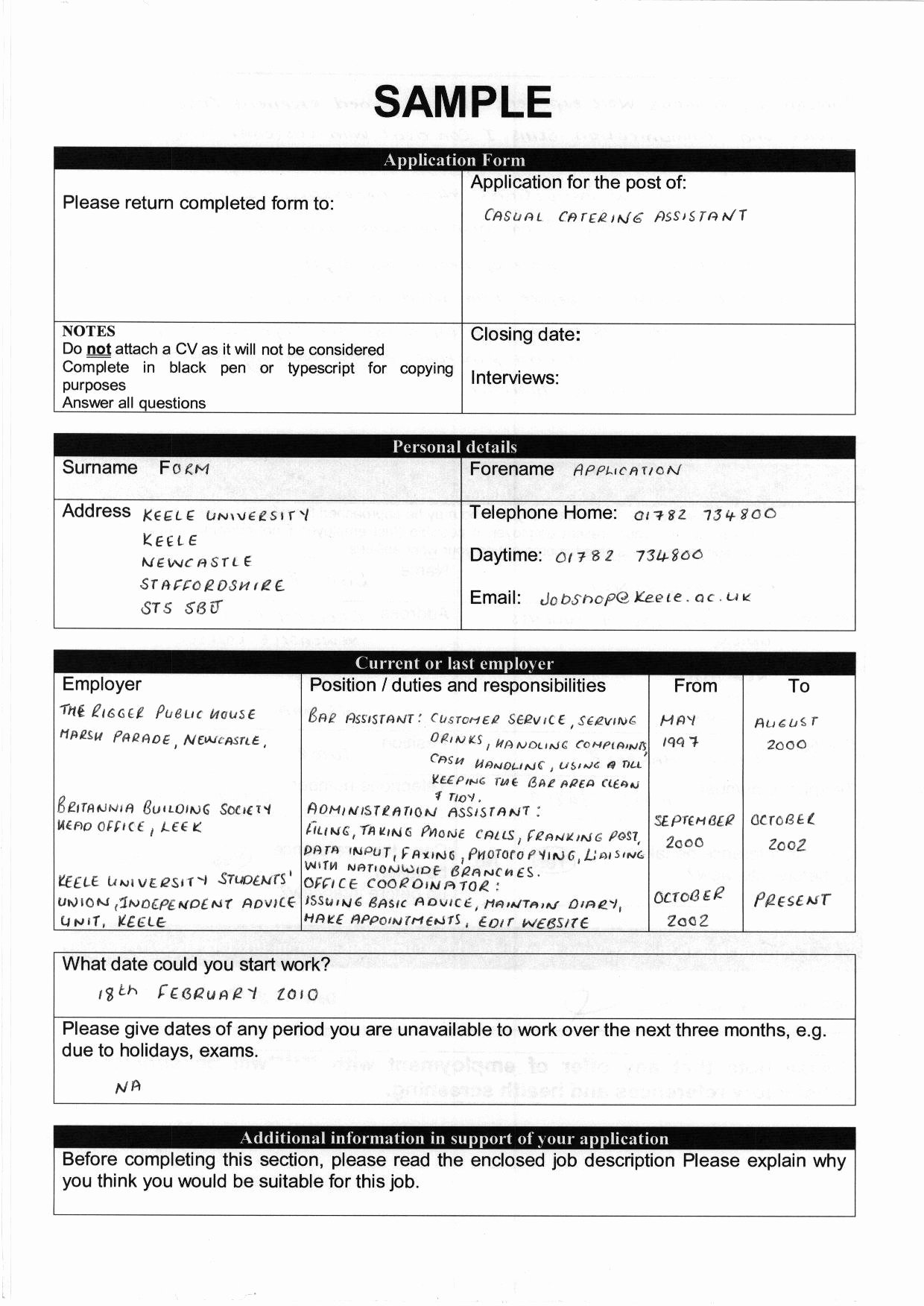 40 Sample Job Application Form Desalas Template