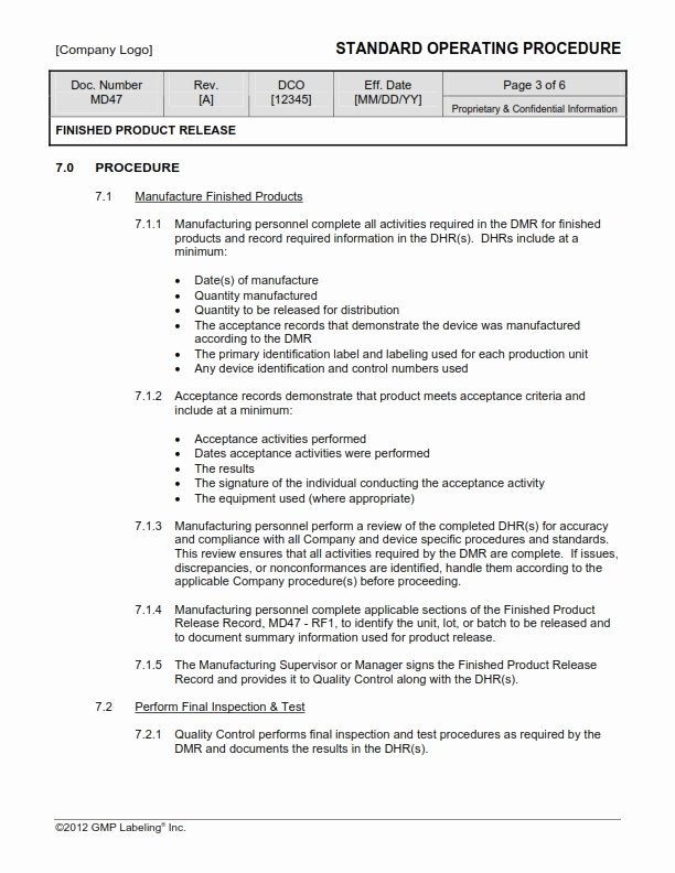 40 Standard Operating Procedure Sample Pdf Desalas Template