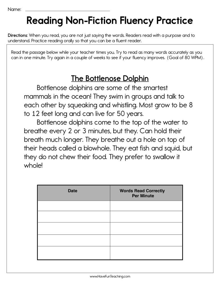 1st Grade Reading Fluency Worksheets
