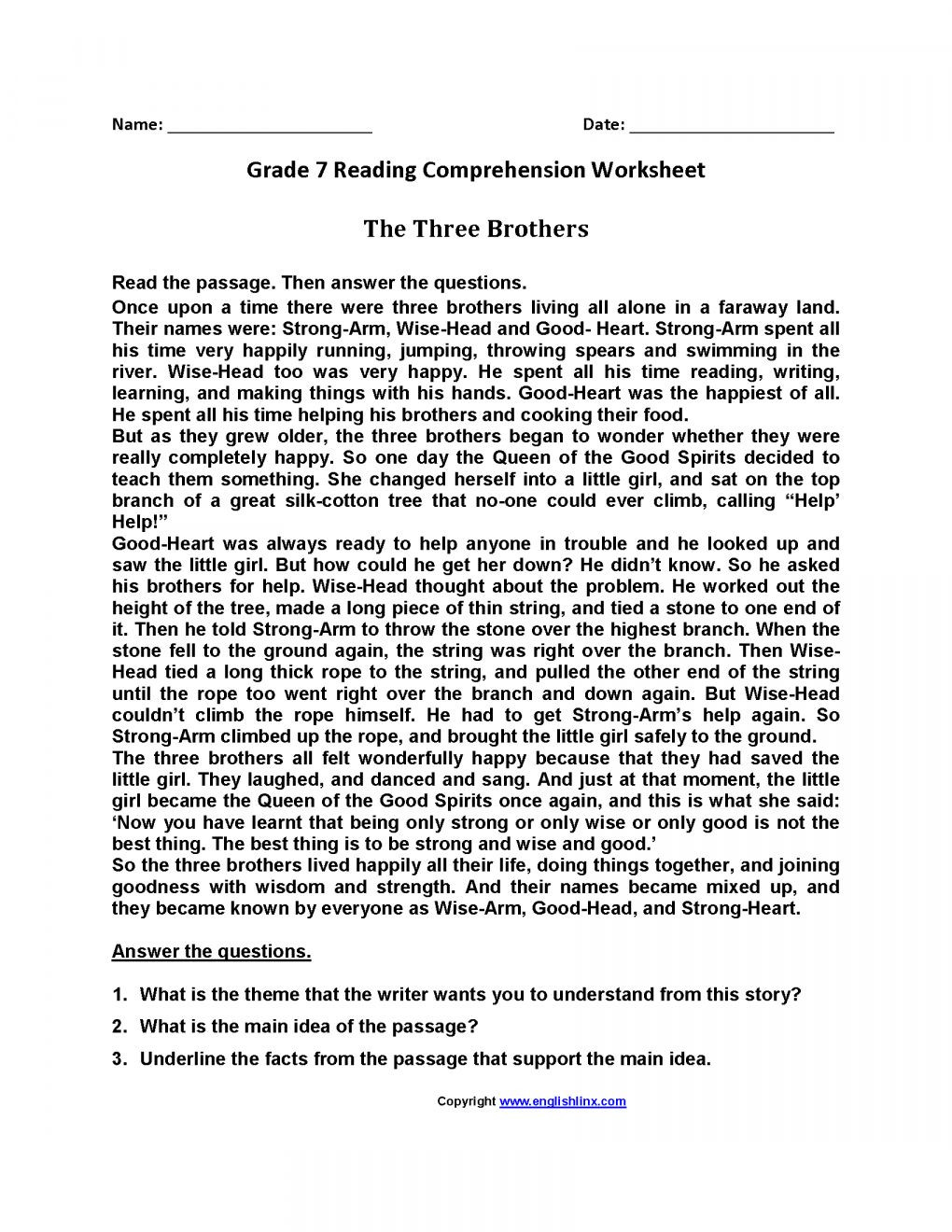The Gift Fourth Grade Reading Worksheets 627