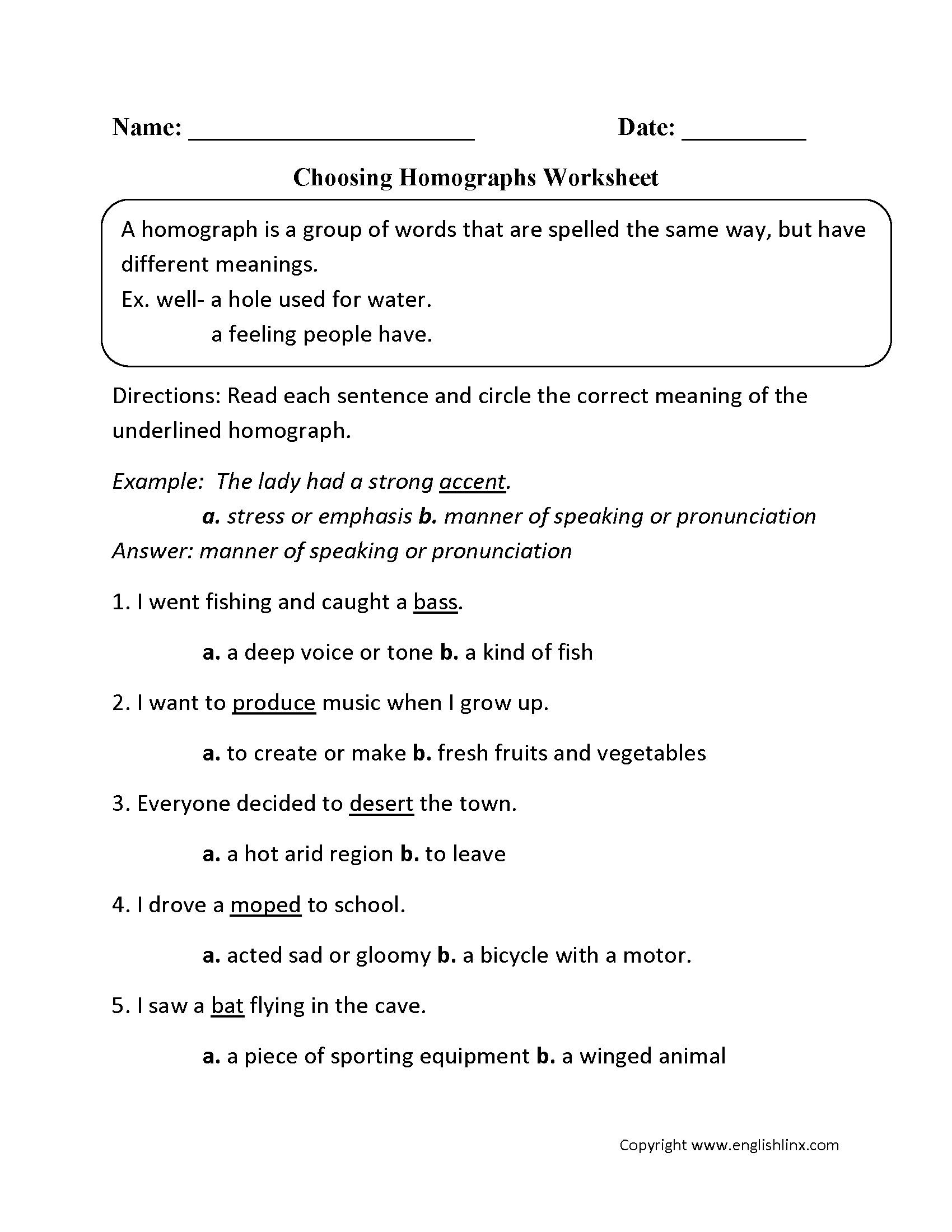 20 Homograph Worksheet 5th Grade Desalas Template